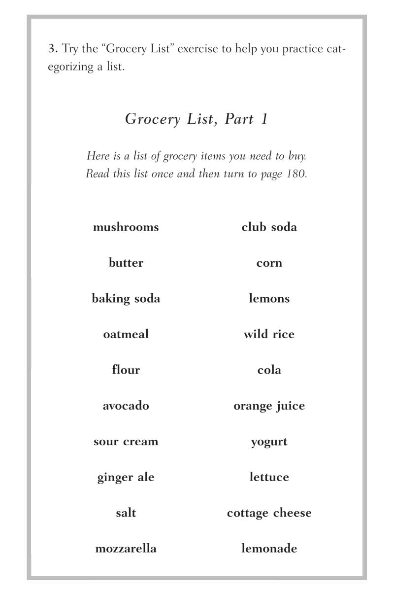 Extended ebook content for Total Memory Workout: Grocery List Exercise