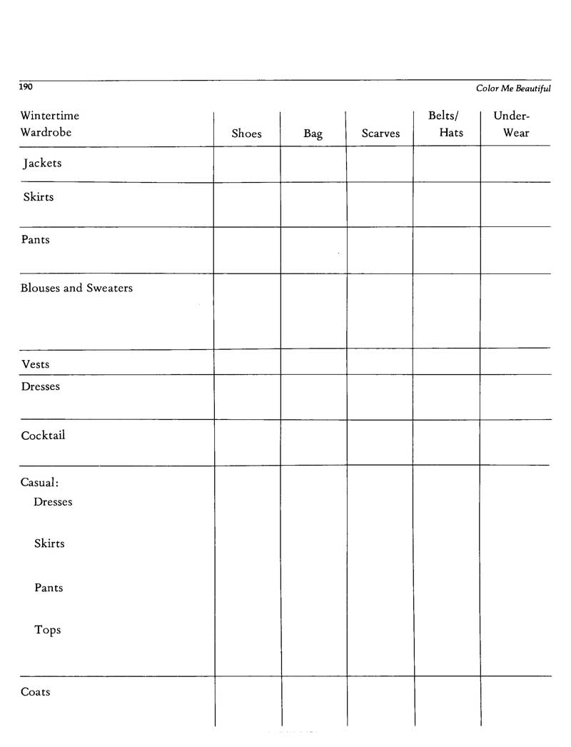 Extended ebook content for Color Me Beautiful: Wardrobe Chart