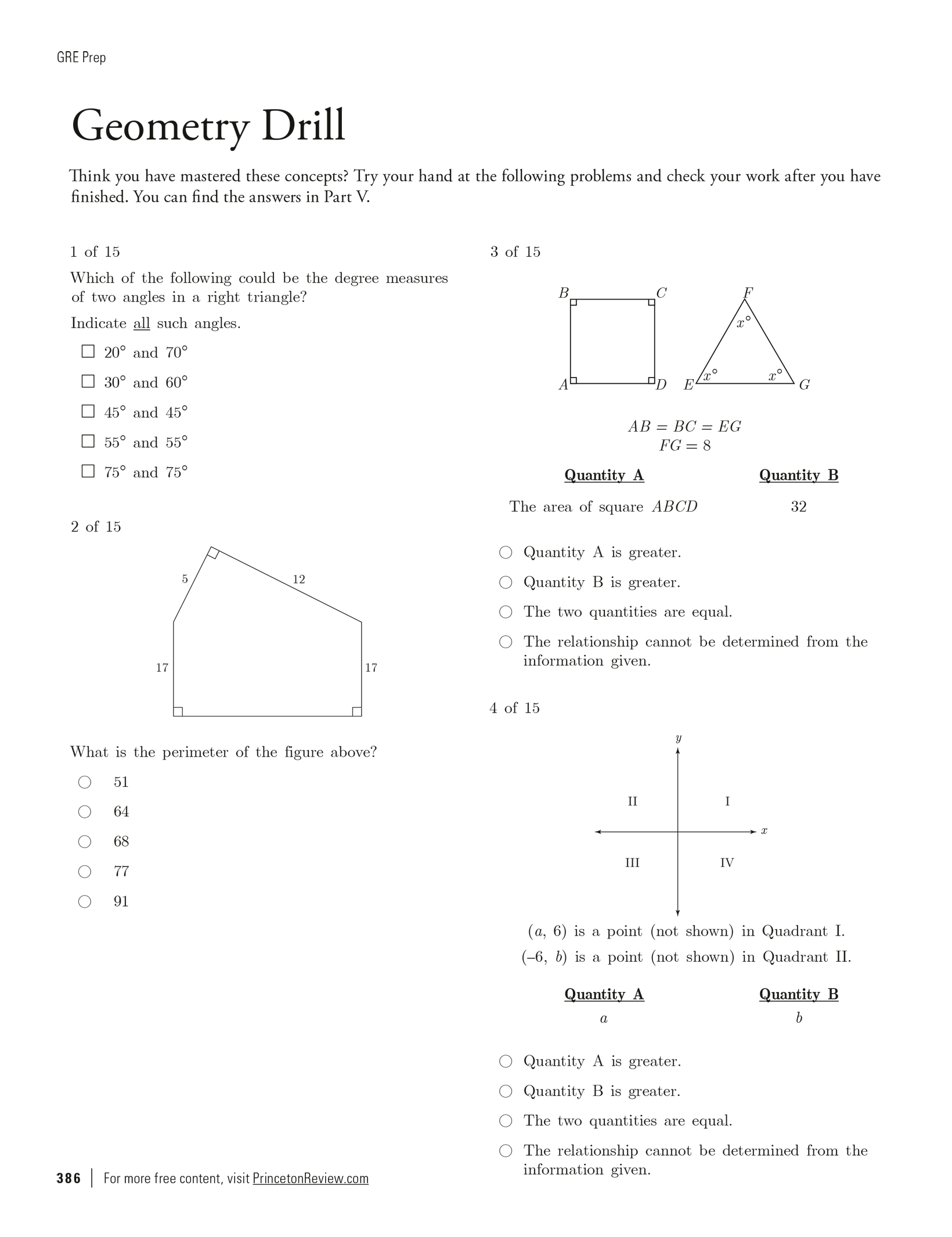 Extended ebook content for Princeton Review GRE Prep, 2021: Geometry Drill