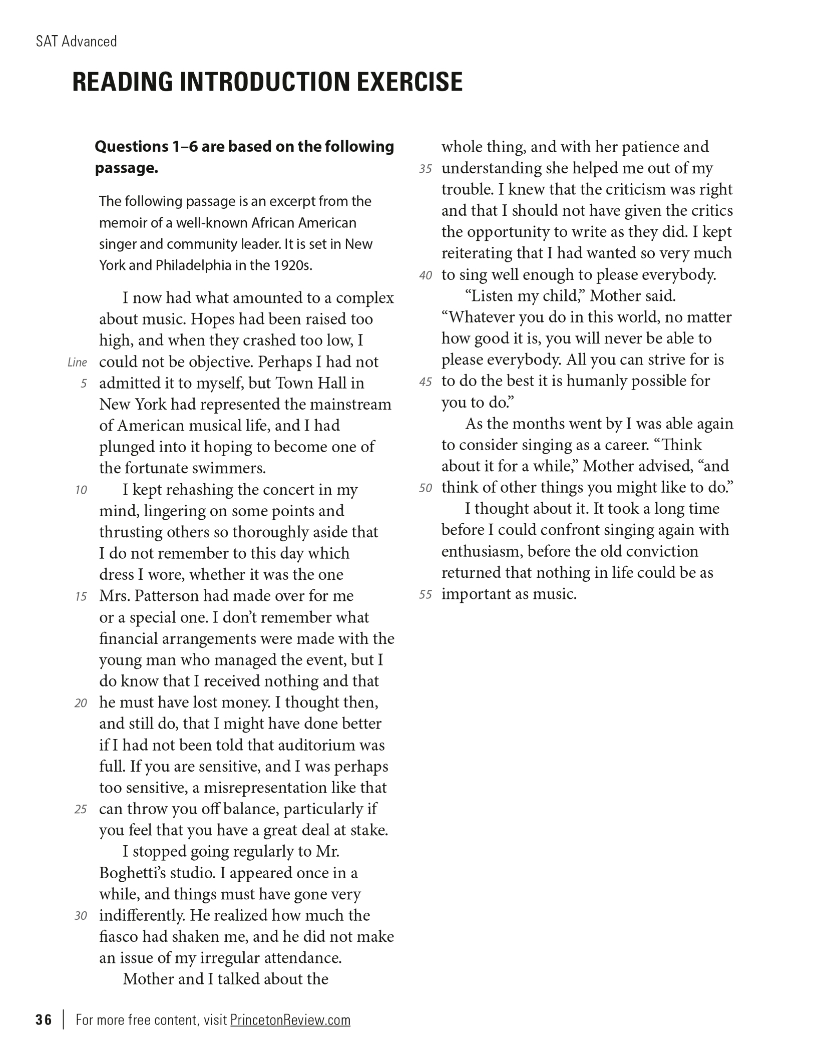 Extended ebook content for SAT Advanced: Reading Introduction Exercise