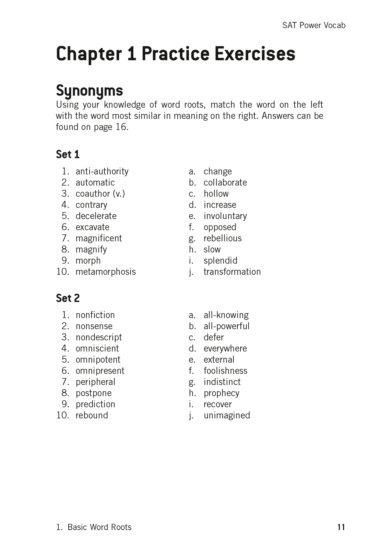 Extended ebook content for SAT Power Vocab, 3rd Edition: Chapter 1 Practice Exercises