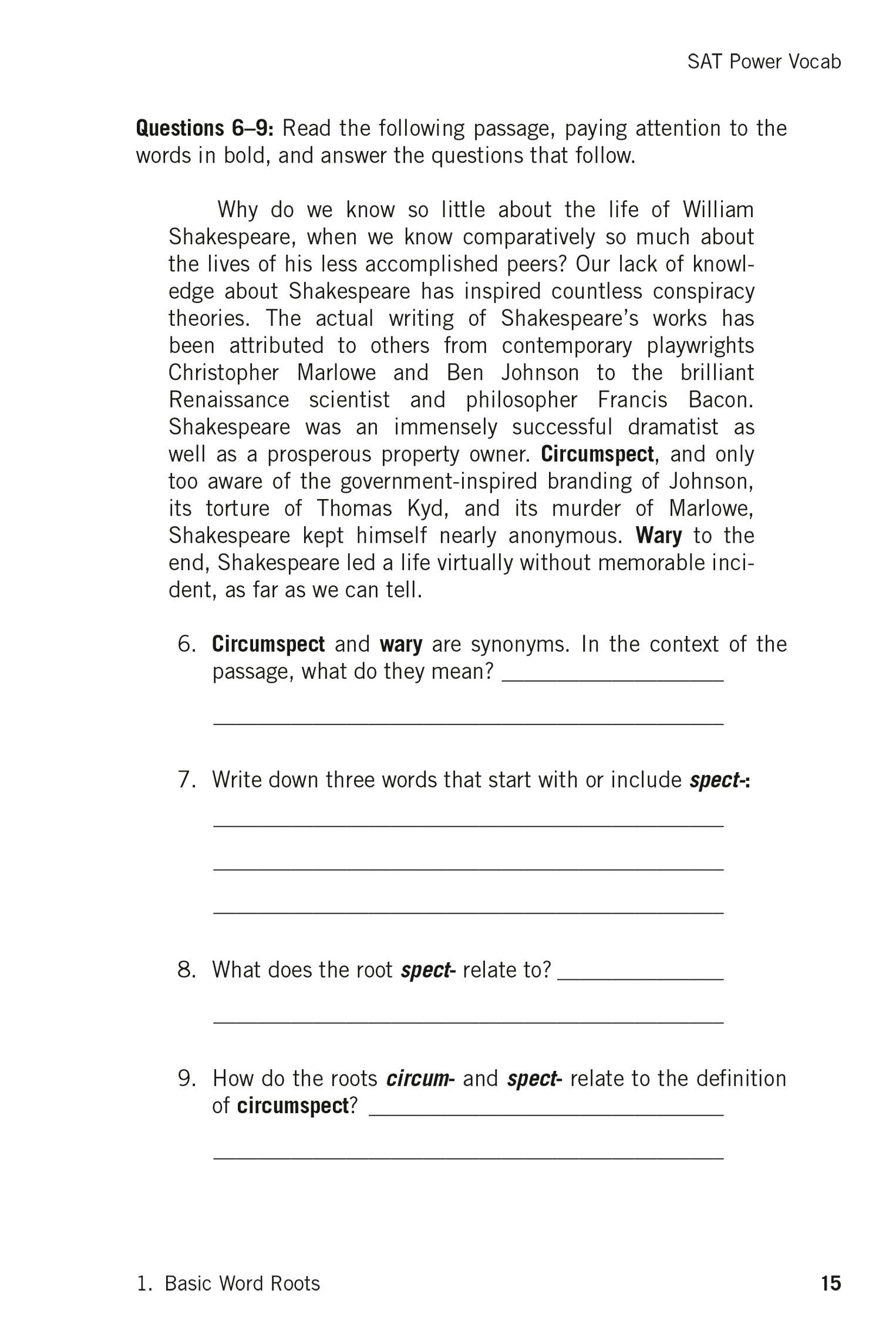 Extended ebook content for SAT Power Vocab, 3rd Edition: Chapter 1 Practice Exercises