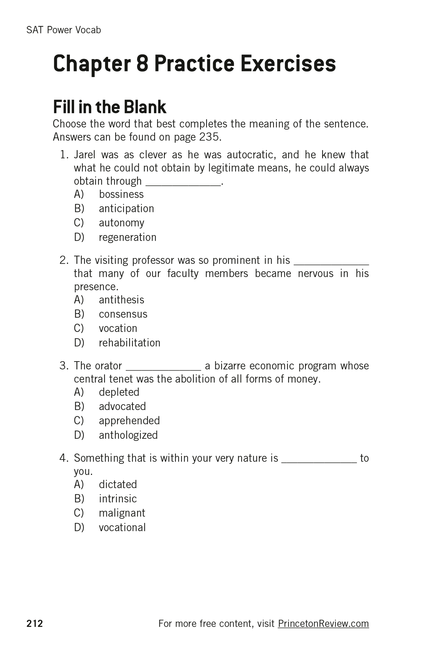 Extended ebook content for SAT Power Vocab, 3rd Edition: Chapter 8 Practice Exercises