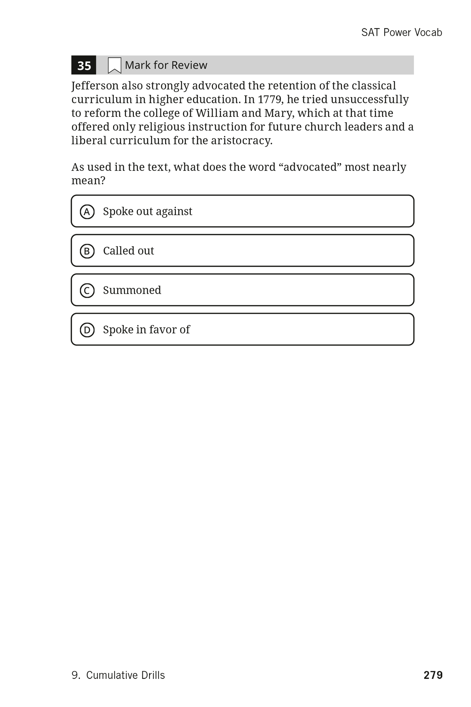 Extended ebook content for SAT Power Vocab, 3rd Edition: Chapter 9 Time for Review
