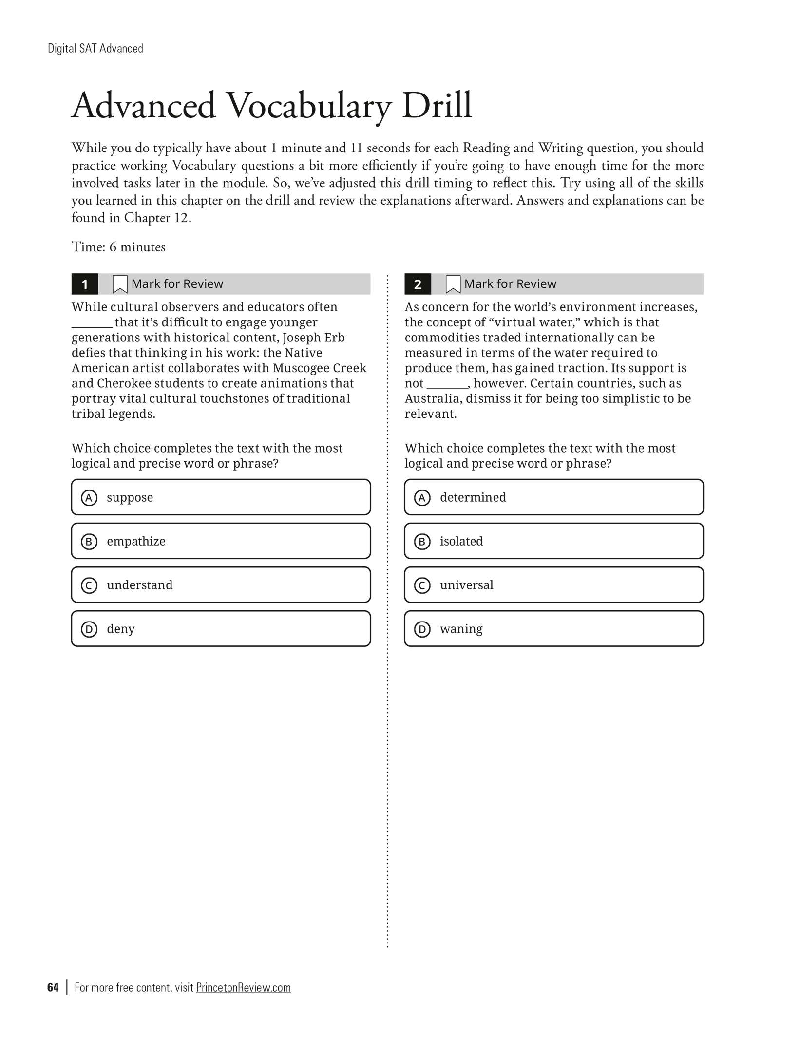 Extended ebook content for Princeton Review Digital SAT Advanced, 2nd ...