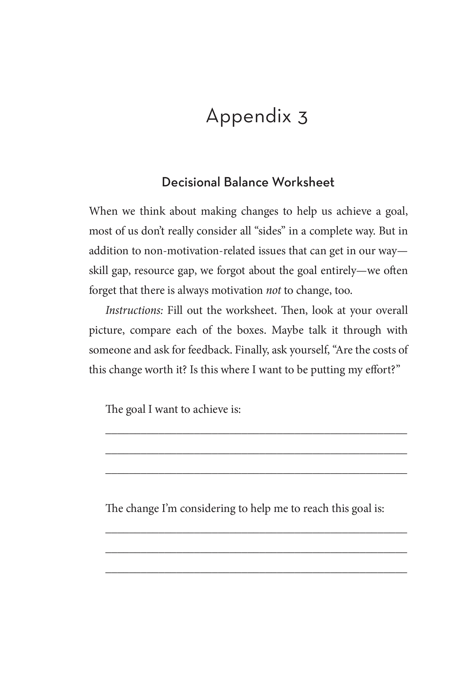 Extended ebook content for How to ADHD: Appendix 3 - Decisional Balance ...