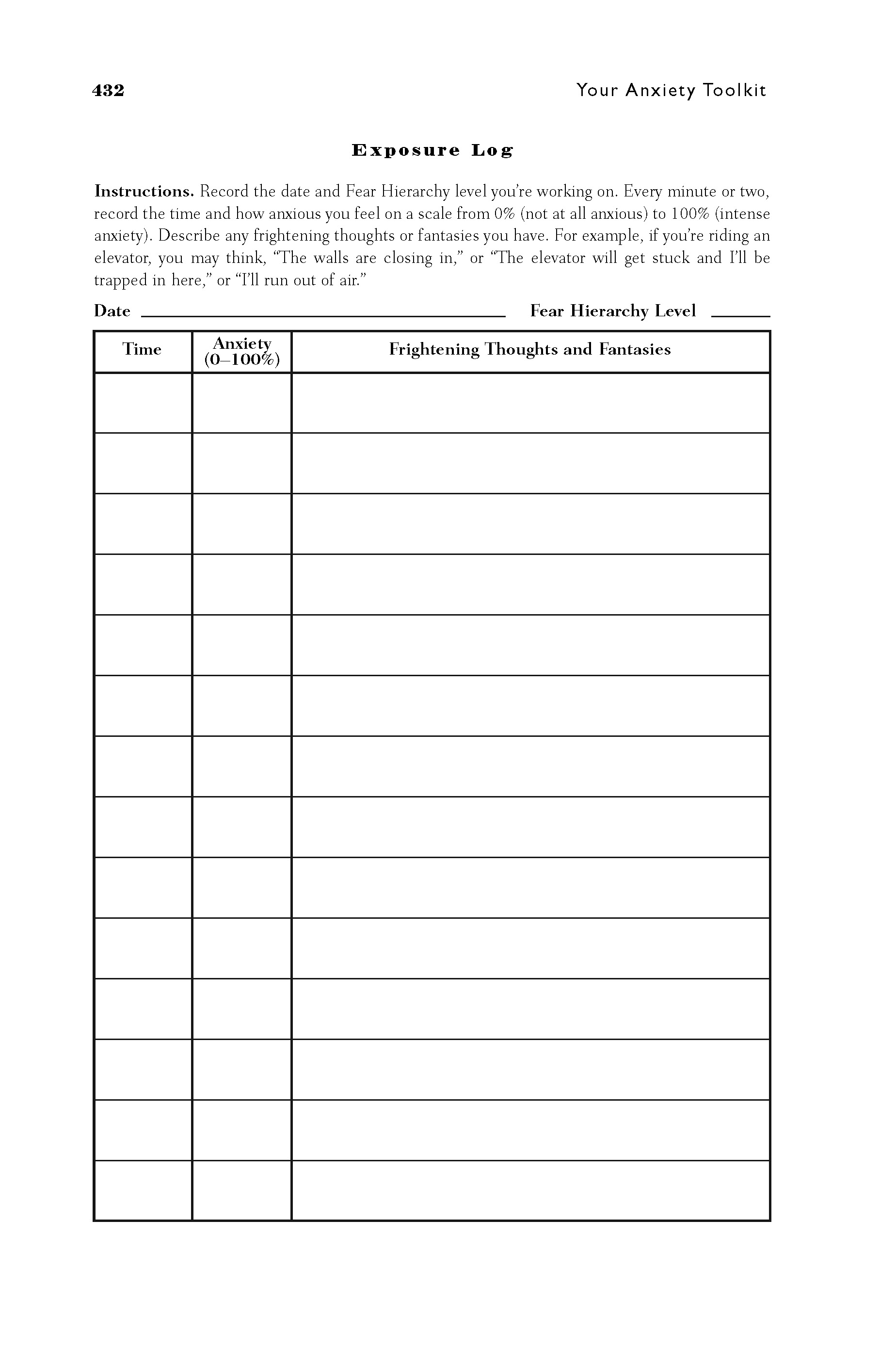 Extended ebook content for When Panic Attacks: Exposure Log