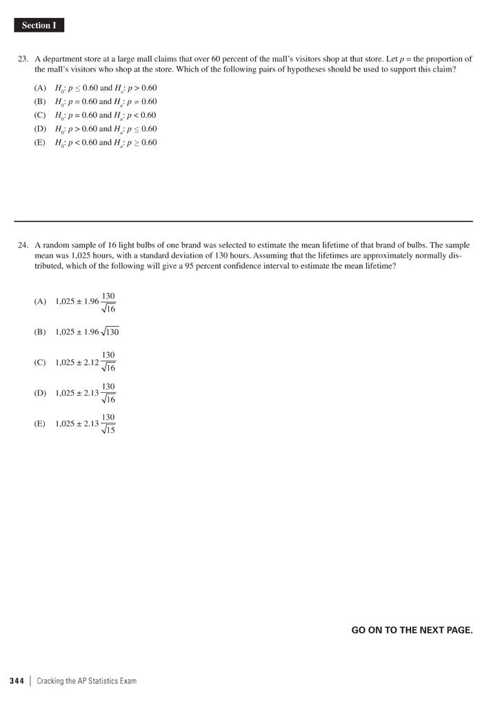 Extended ebook content for Cracking the AP Statistics Exam: Practice Test 1