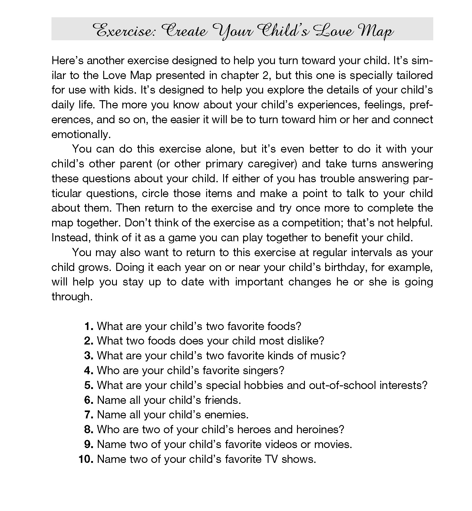 Extended ebook content for The Relationship Cure: Exercise: Create Your ...