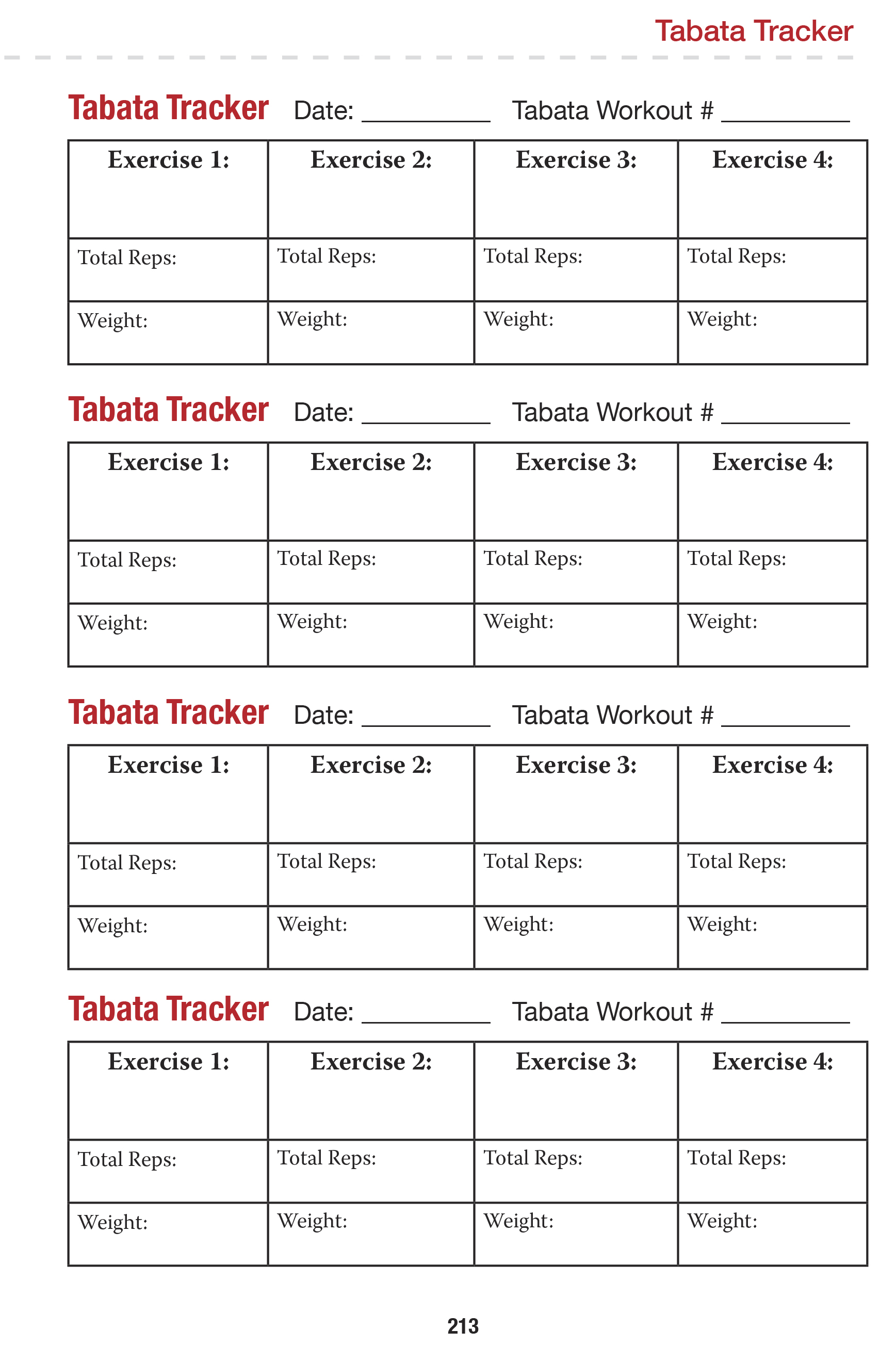 Extended ebook content for The Tabata Workout Handbook: Tabata Tracker